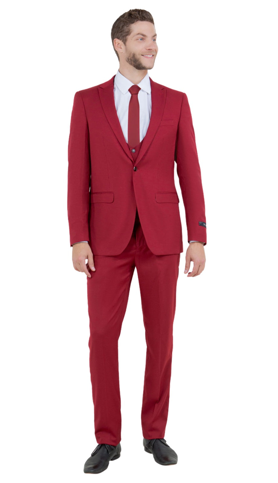 Stretch Fabric 4 Way Slim Fitted Mens Suit in Color Cherry Red Peak La ...