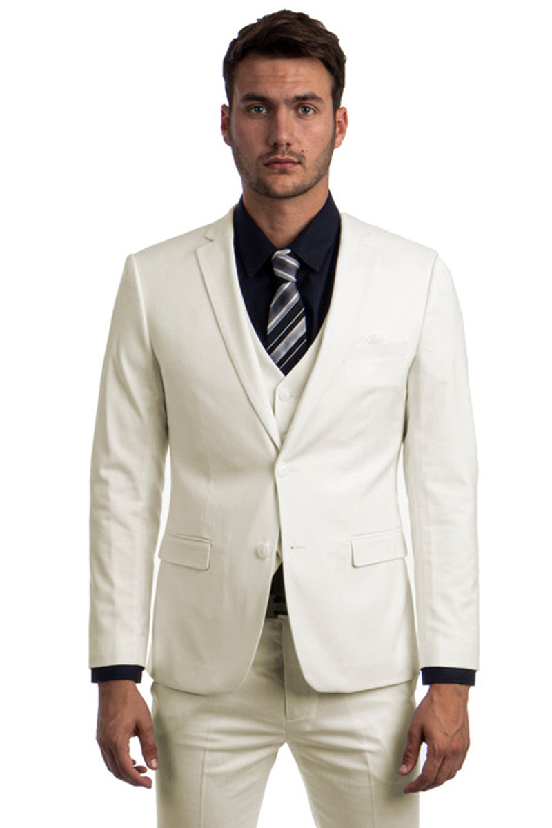 Ivory Men's Slim Fit Two Button Vested Suit - Solid Basic Color — MensUSA