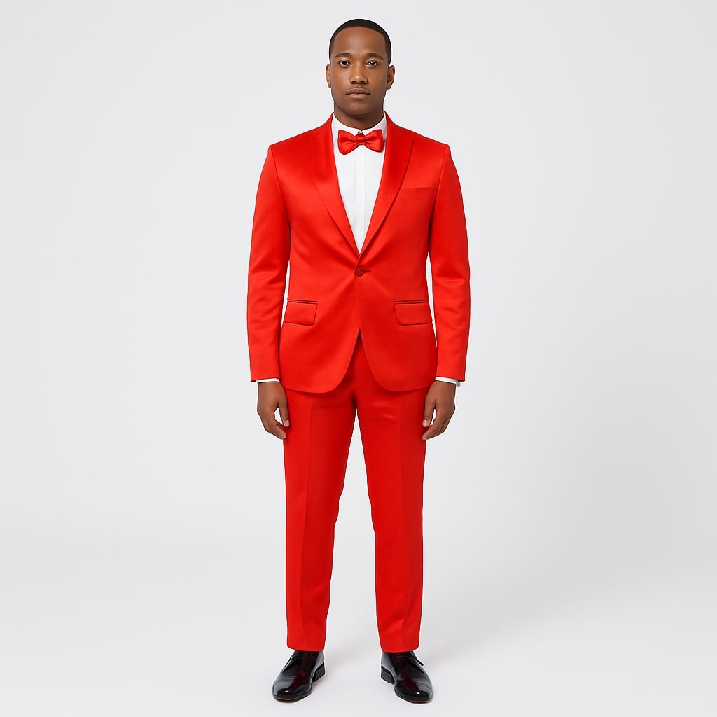 Red Satin Tuxedo Set – 4-Piece Statement for Weddings & Proms — MensUSA