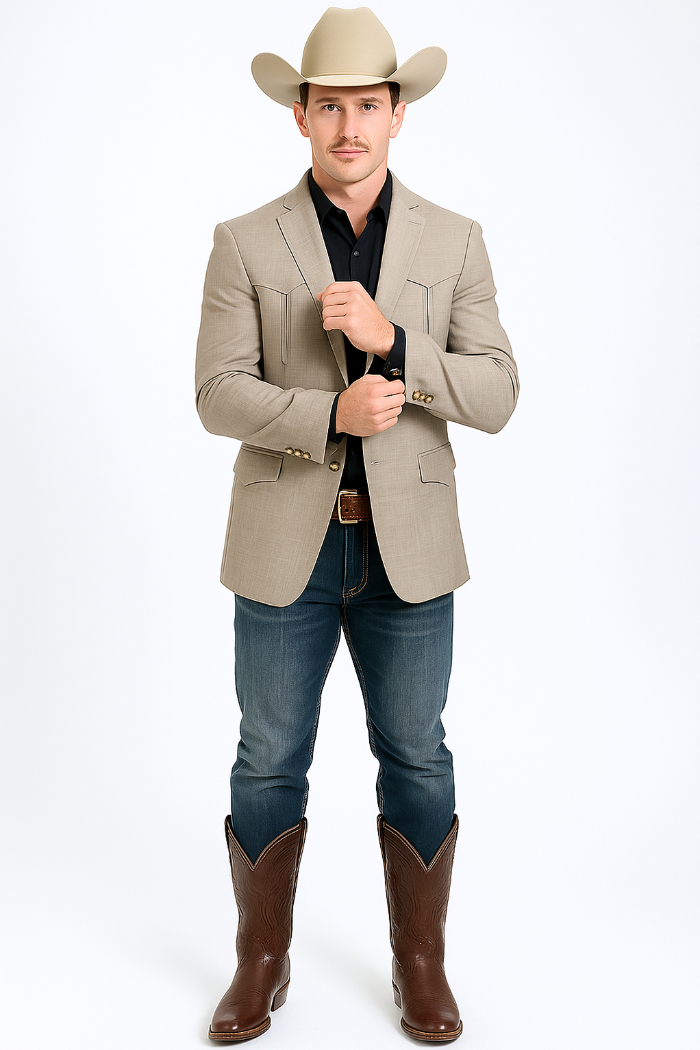 Western Blazer - Saco Para Hombre -Mens Double Button Western Taupe Bl ...