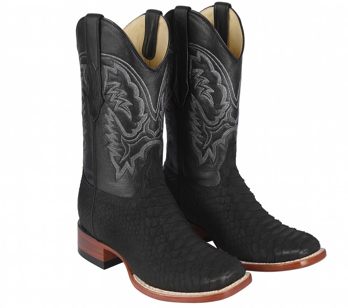 Suede Black Python Cowboy Boots — MensUSA
