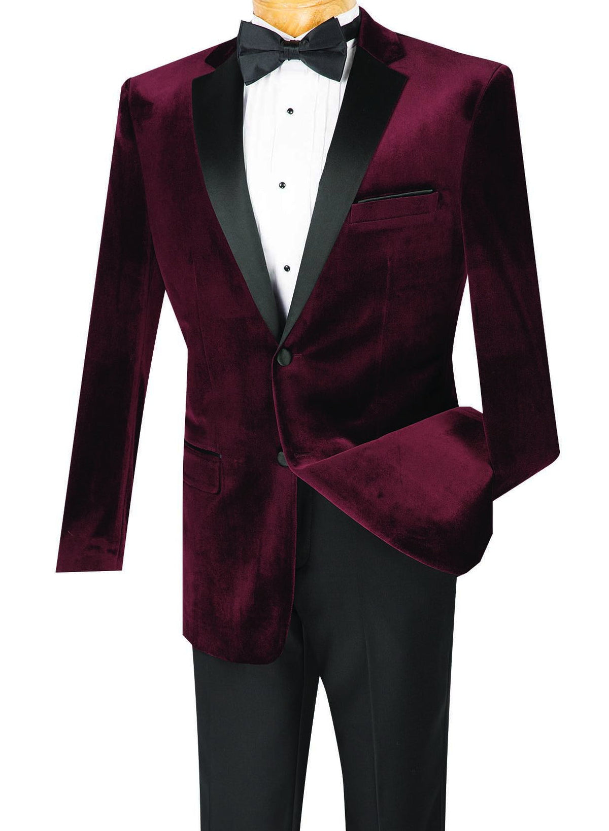 (42S, 52R) Slim Fit 2 Piece Wine Velvet Tuxedo — MensUSA