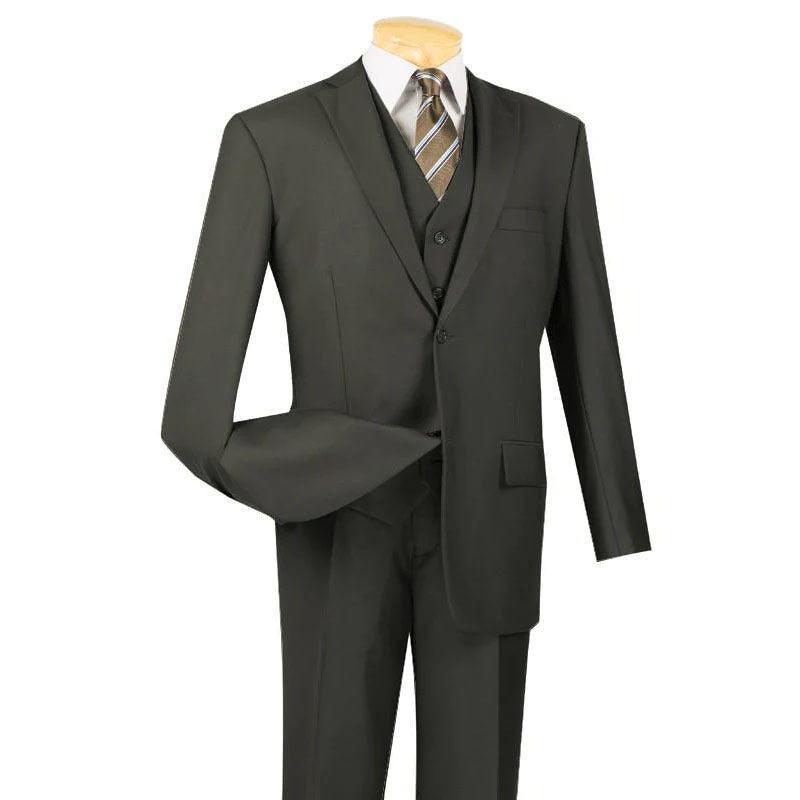 Three Piece Classic Fit Vested Suit Color Olive — MensUSA