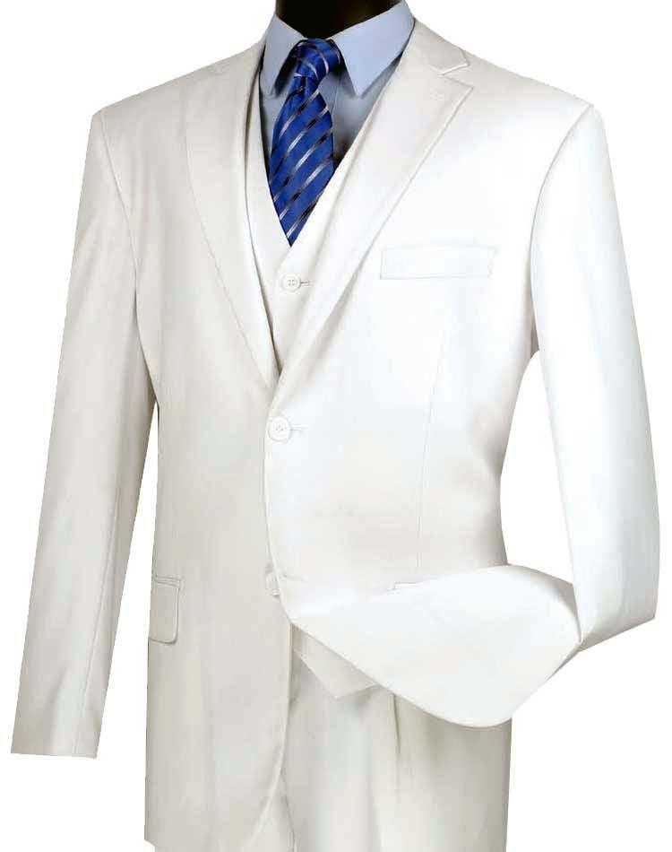 Three Piece Classic Fit Vested Suit, White — MensUSA