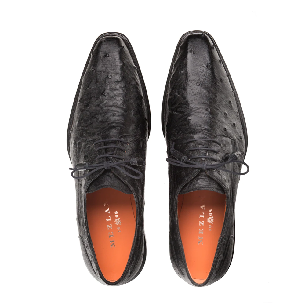 Mezlan Tillson Ostrich Plain Toe Blucher Black (4732-S) — MensUSA