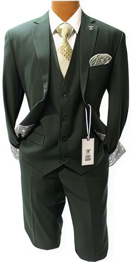 Stacy Adams Suit Mens Forrest Green Suit Vested 3 Piece Suit — MensUSA