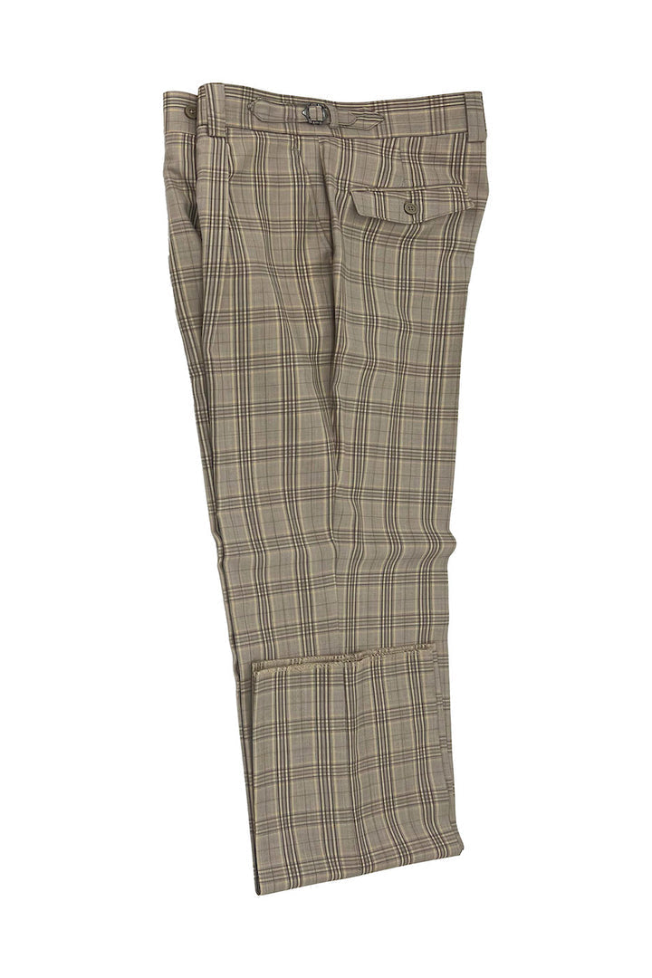 Tiglio Luxe Beige with Brown Windowpane Semi-Wide Leg Wool Marbella Dr ...