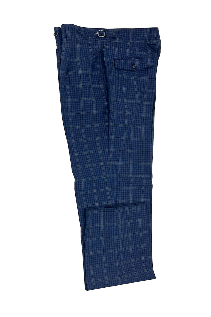 Tiglio Luxe Light Navy with Green Windowpane and Mini Check Semi-Wide ...