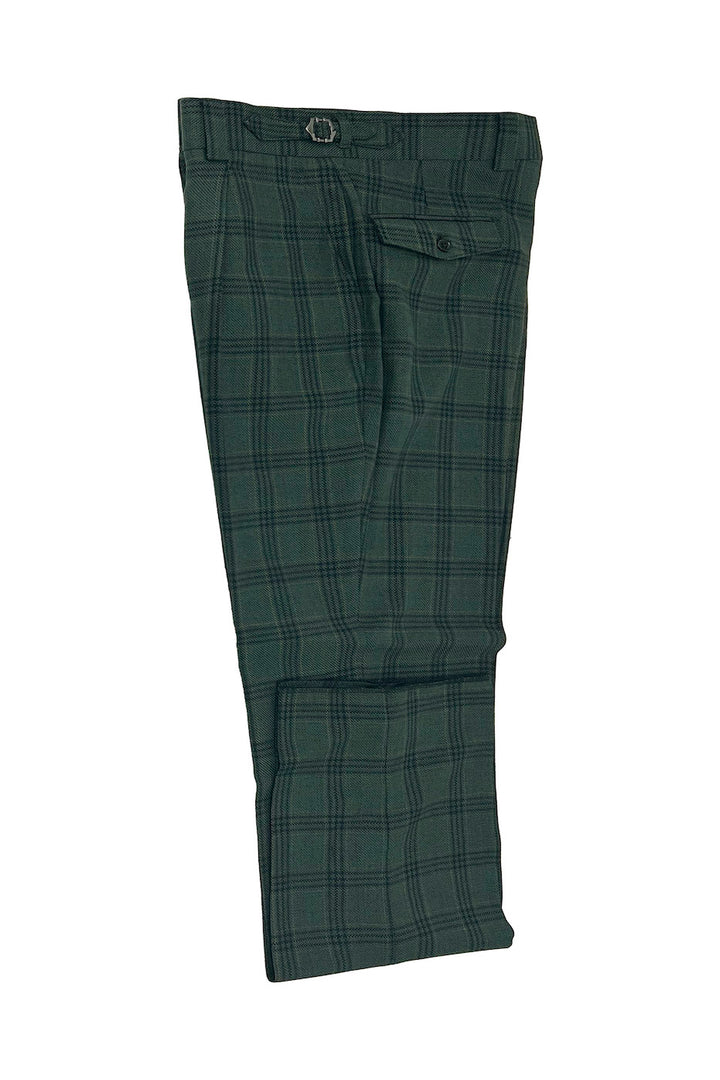Tiglio Luxe Hunter Green with Black Windowpane Semi-Wide Leg Wool Marb ...