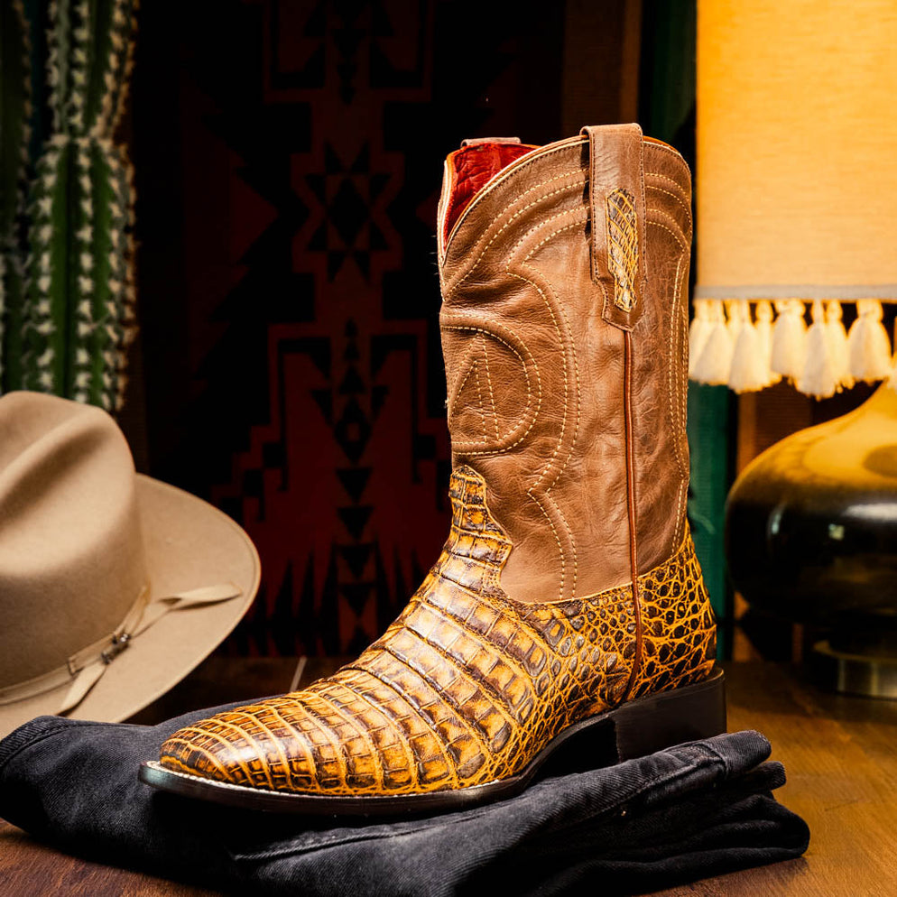 Marco Di Milano Tuscon Mustard Brown Caiman Square Toe Cowboy Boots ...