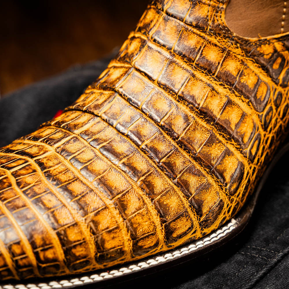 Marco Di Milano Tuscon Mustard Brown Caiman Square Toe Cowboy Boots ...