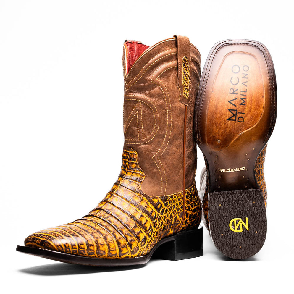 Marco Di Milano Tuscon Mustard Brown Caiman Square Toe Cowboy Boots ...