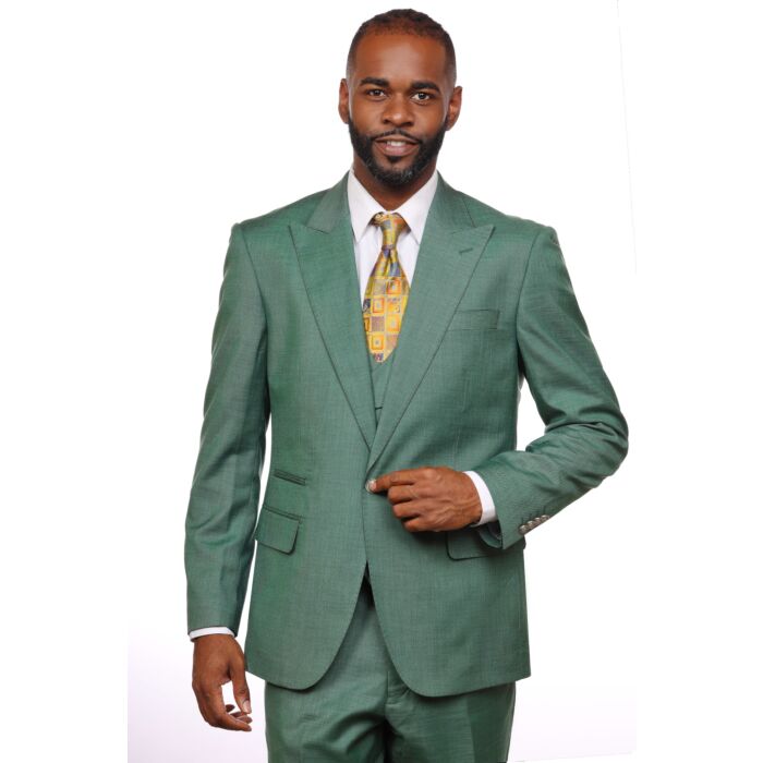 Men's Green Double Breasted 2 Button Suit - Vitali | Regular Fit Flat ...