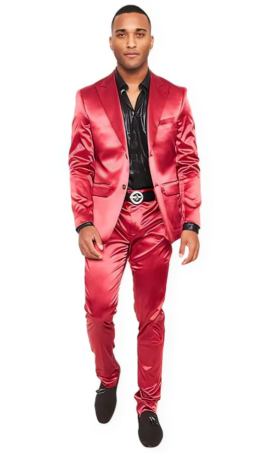 Burgundy Shiny Suit - Flashy Sateen Suit - Bright Color — MensUSA